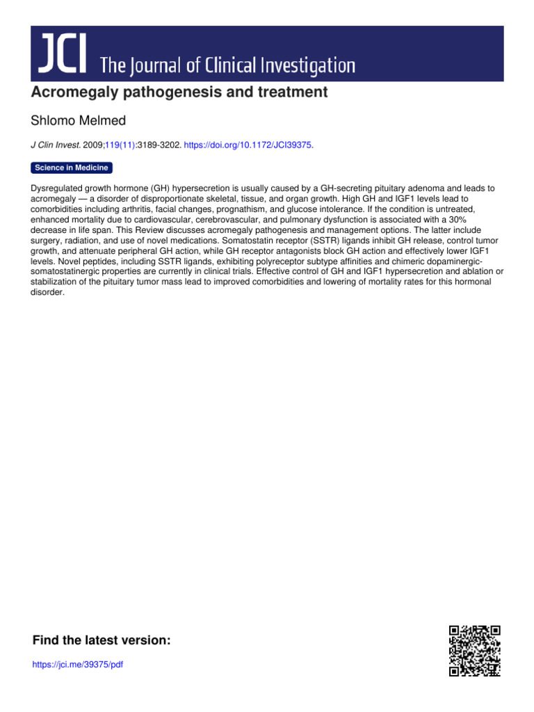 Acromegaly: Pathogenesis and Treatment | PDF | Growth Hormone | Insulin ...