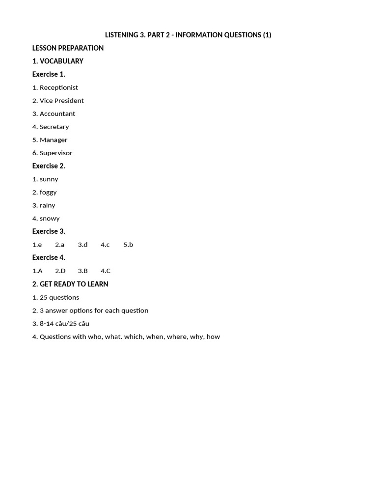 Information Questions for Listening Skills | PDF