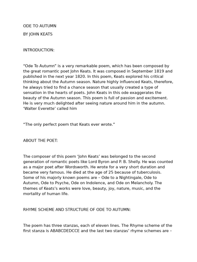 Ode to Autum by John Keats | PDF | Poetry | John Keats