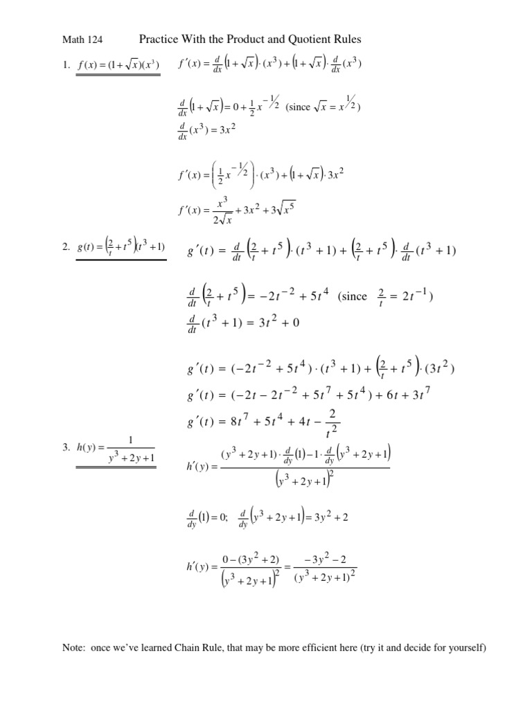 Worksheet 21 - Product and Quotient Rules - Soln | PDF | Subtraction ...