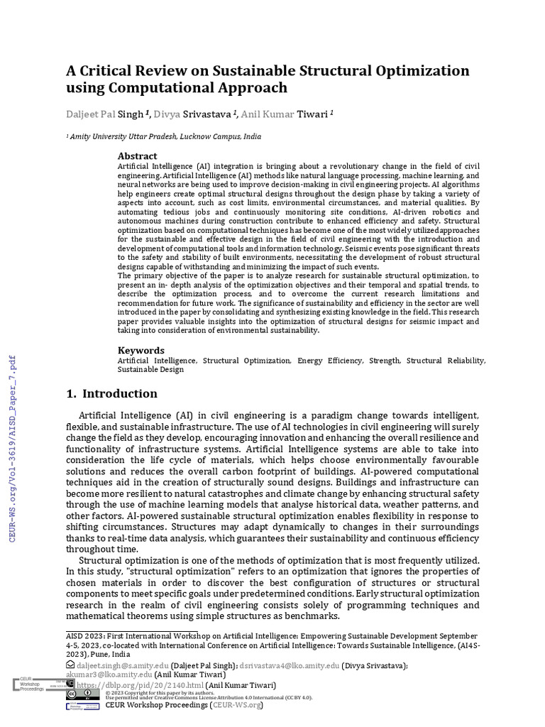 A Critical Review on Sustainable Structural Optimization using ... A Critical Review on Sustainable Structural Optimization using ...