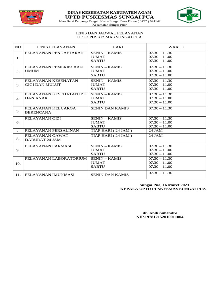 Jadwal Pelayanan Puskesmas Pdf
