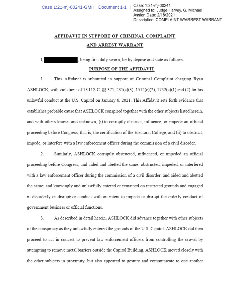 Ryan Ashlock Criminal Complaint | PDF | Crimes | Crime & Violence