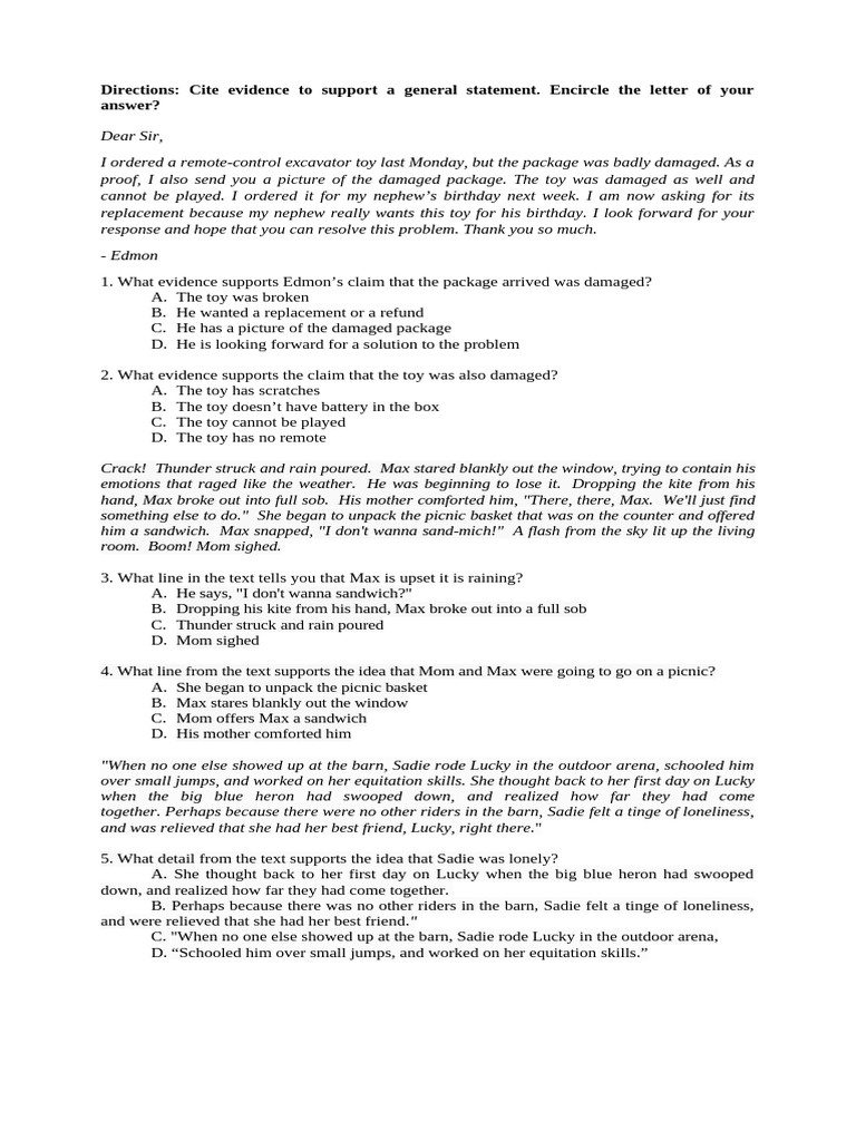 3rdQ Competency EXAM Questions CITE EVIDENCE REVISED | PDF
