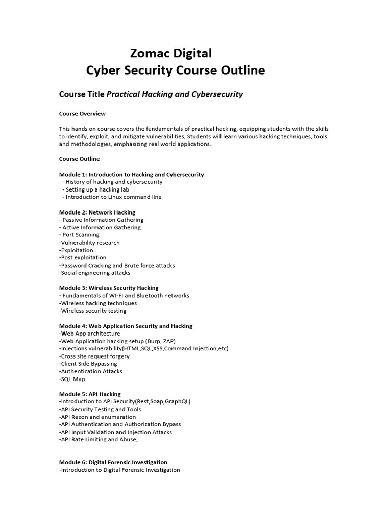 Zomac Cyber Course Outline | PDF