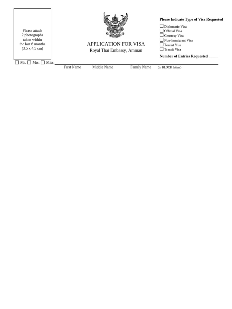 Thailand Visa Application Form | PDF | Travel Visa | Human Migration