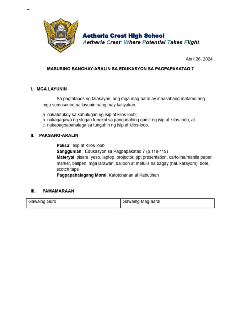 Aetheria Crest High School - Values | PDF