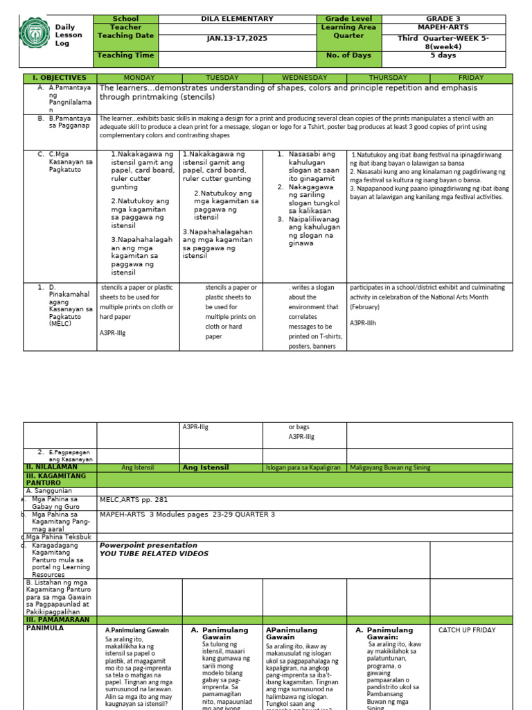 DLL Mapeh3 Week4 Arts Week5 8 | PDF
