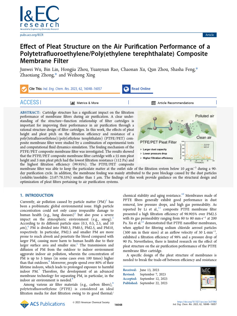 Pleat Structure Impact on PTFE Filter Efficiency | PDF | Filtration ...