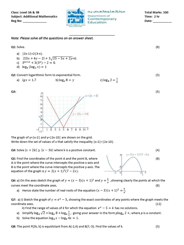 Level 3 Add Math 3rd Quarterly Exam | PDF | Mathematical Analysis ...
