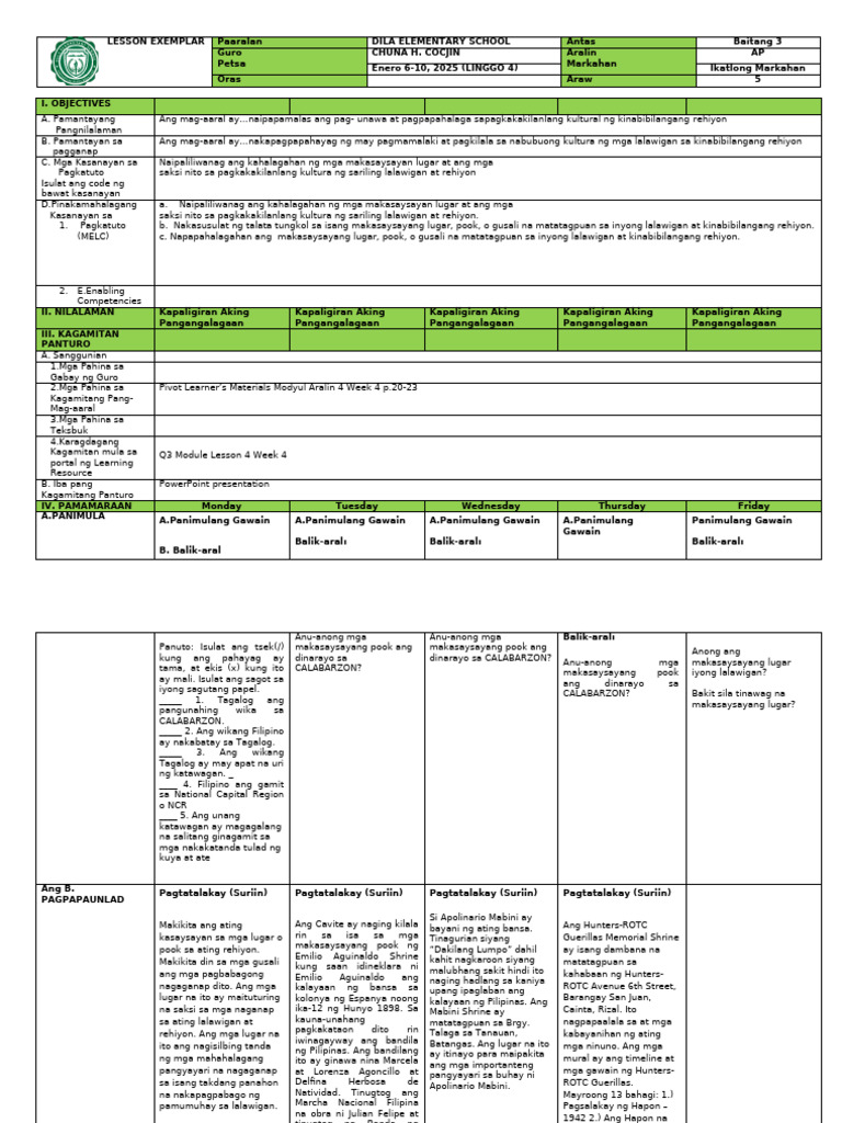 DLL AP Week 4 q3 | PDF