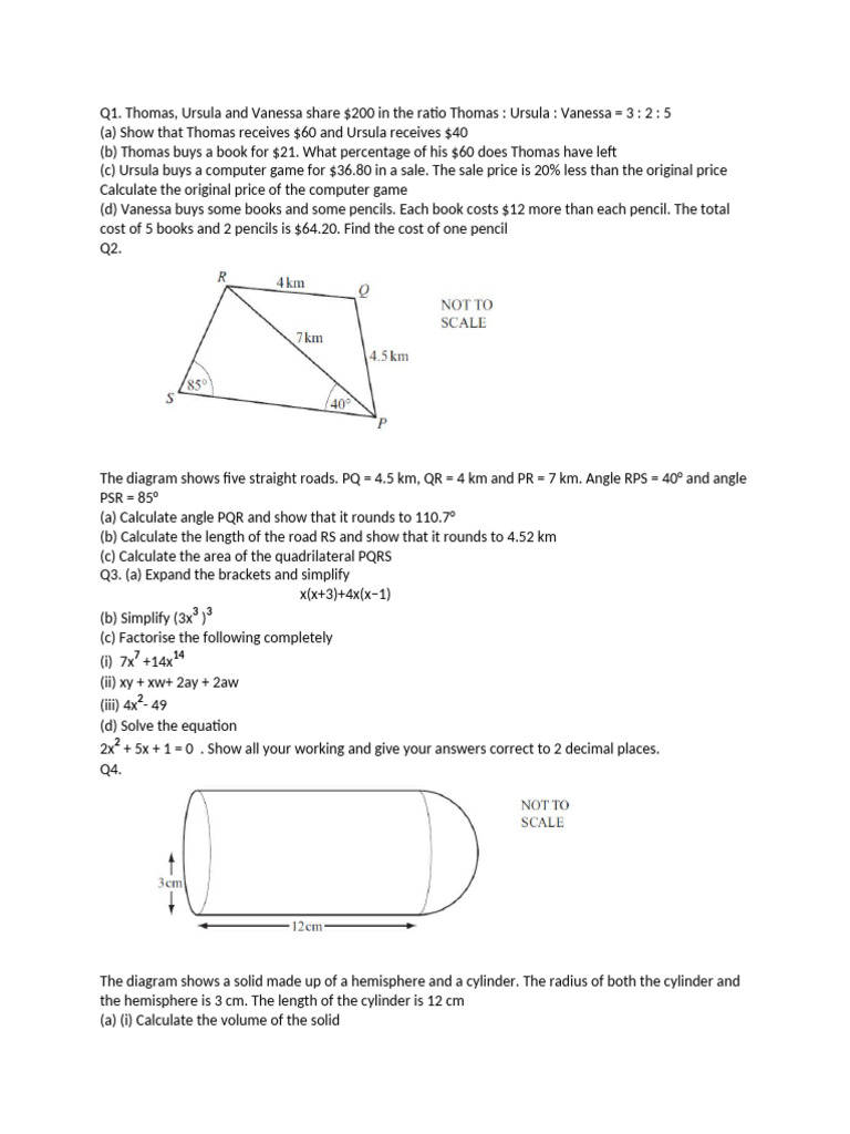 revision worksheet 8 | PDF | Area | Sphere