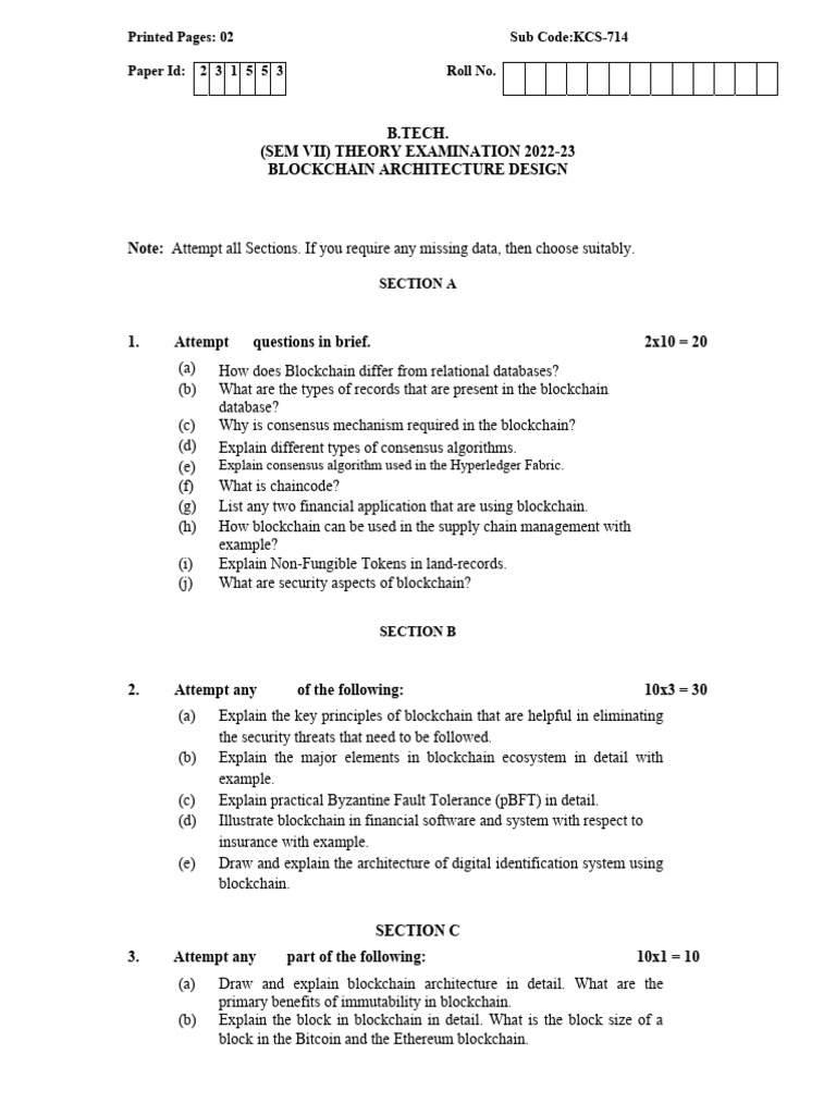 Btech Cs 7 Sem Blockchain Architecture Design Kcs714 2023 Pdf Graphical User Interfaces