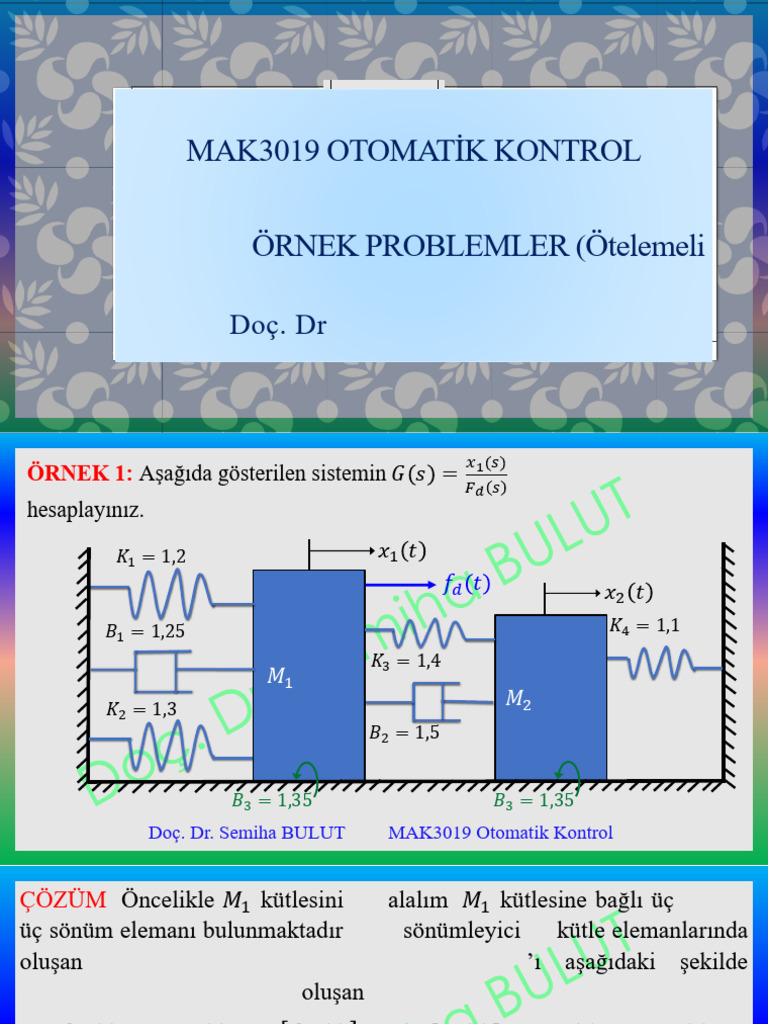 Hafta 6 Örnek Problemler (Ötelemeli Hareket Yapan Sistemlerin Modellenmesi) (3) | PDF