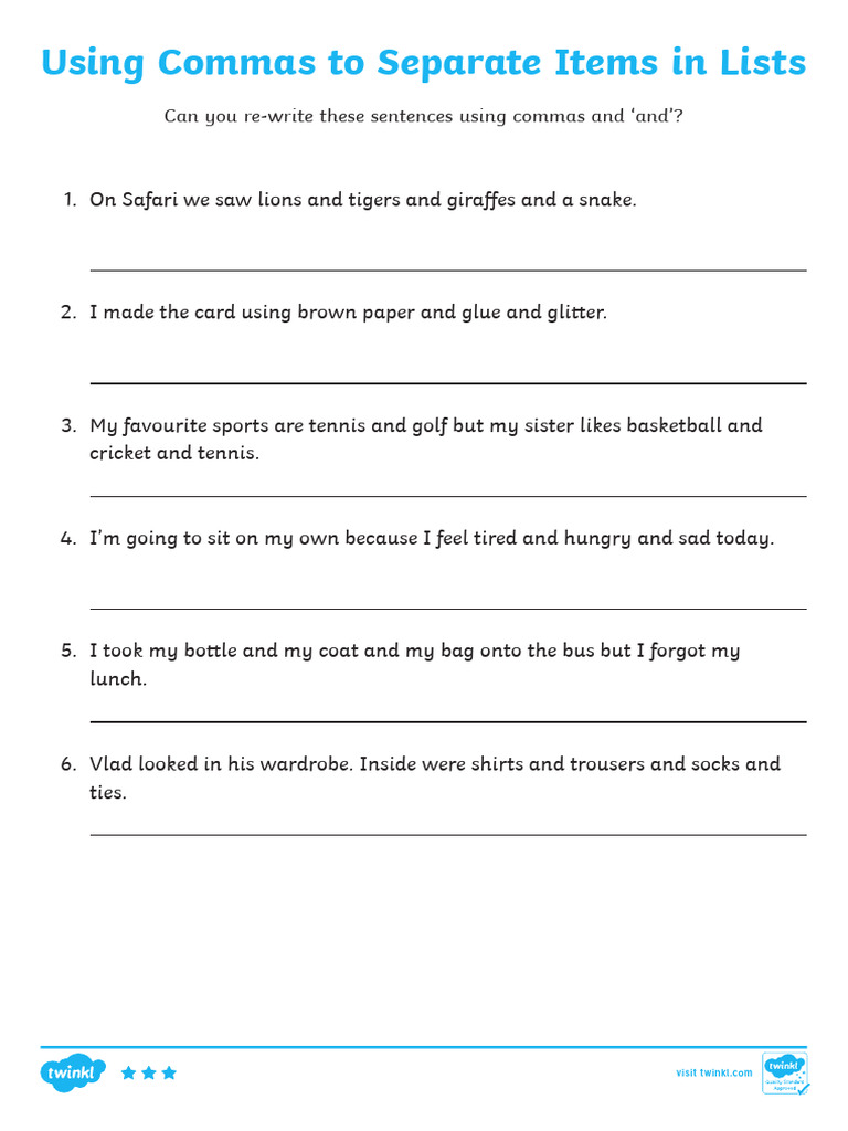 Using Commas To Separate Items in A List - HA | PDF