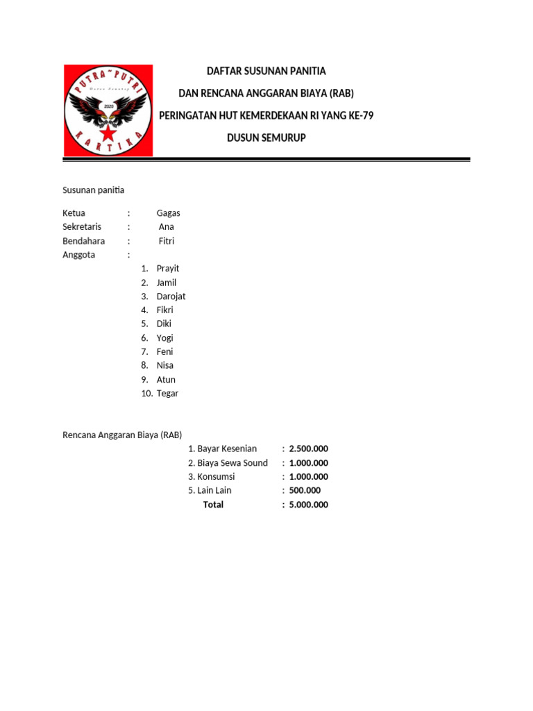 Panitia & RAB HUT RI Dusun Semurup | PDF