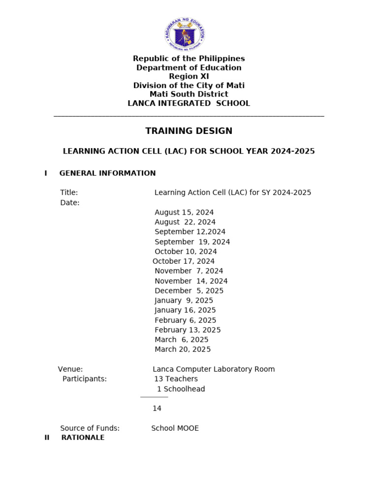 Activity Design Learning Action Cell For Schooly 2024 2025 | PDF ...