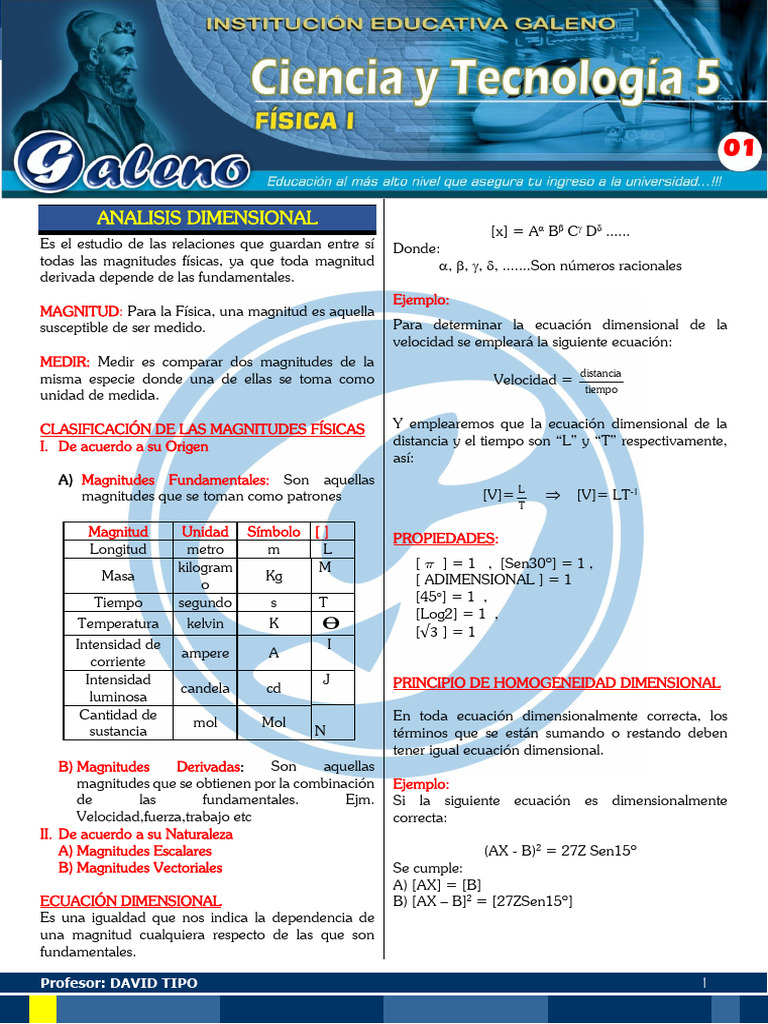 FI-5TO-ANA. DIMENSIONAL-SEMANA1 | PDF | Ecuaciones | Velocidad