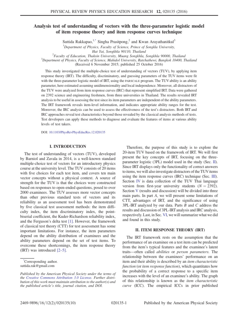 2016-Analysis test of understanding of vectors with the three-parameter ... 2016-Analysis test of understanding of vectors with the three-parameter ...