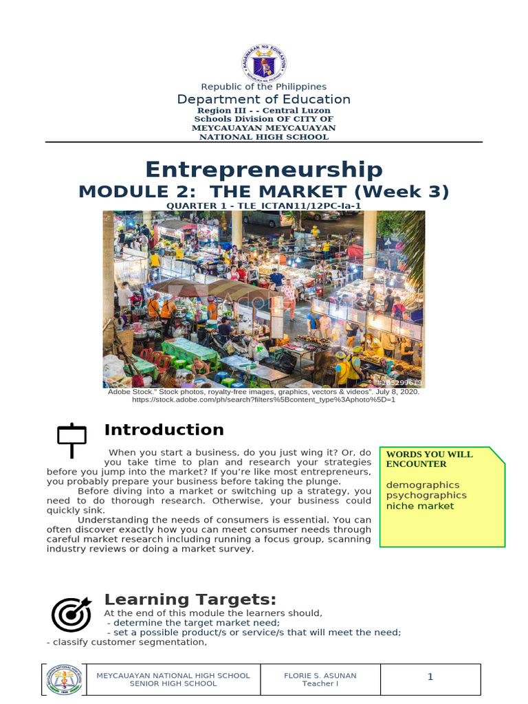 ENTREP Mod2 LESSON1_W3 | PDF | Market Segmentation | Attitude (Psychology)