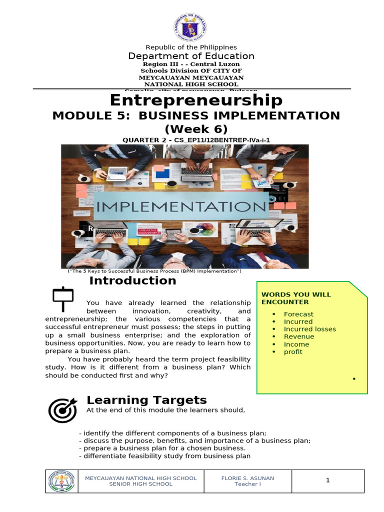 ENTREP Mod5 LESSON1_Q2W6 | PDF | Expense | Taxes