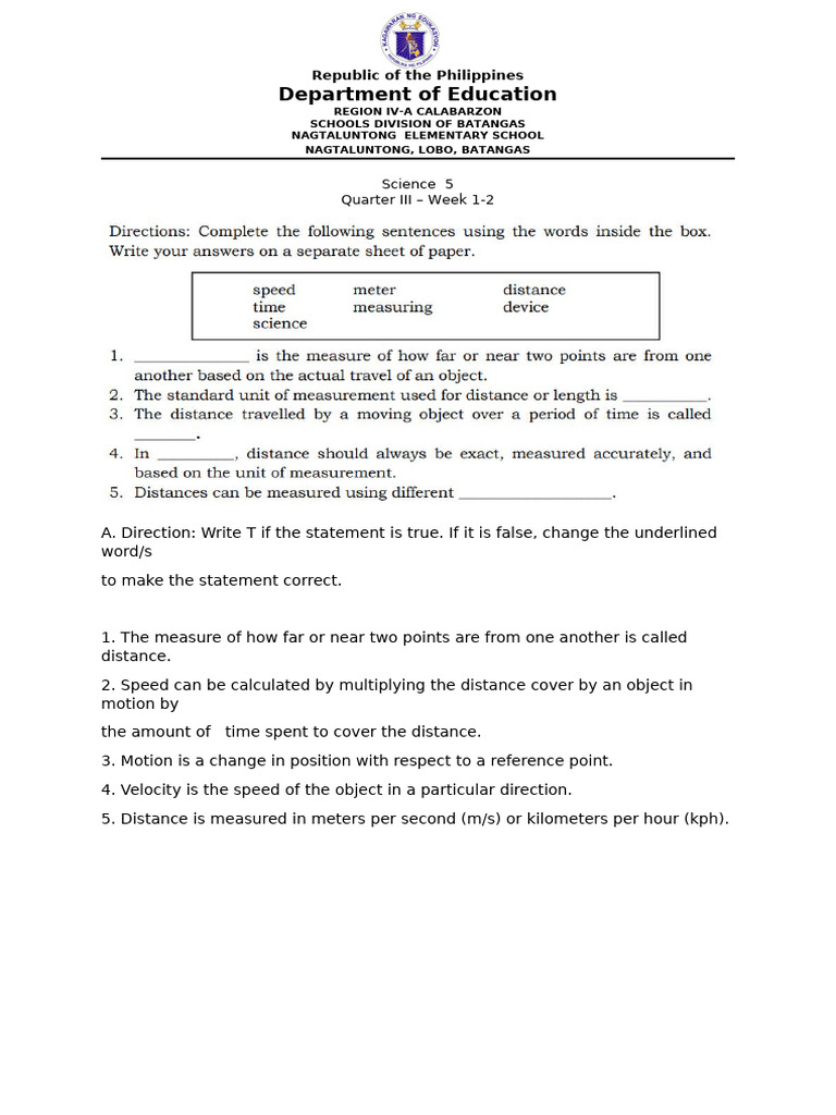 Science 5 QUARTER 3 WEEK 1-2 | PDF