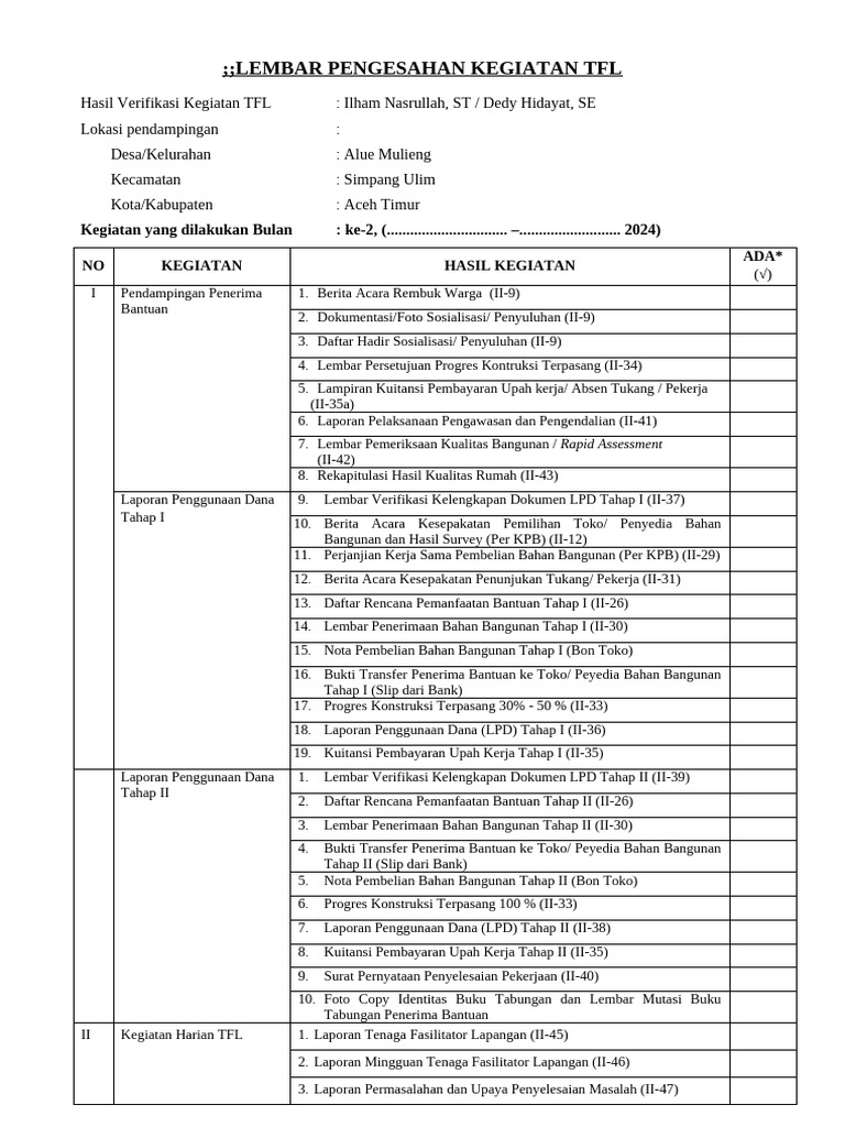 2. FORMAT KERJA ATAU PENGESAHAN KEGIATAN BULAN 2 - LPD 1 & LPD 2 | PDF