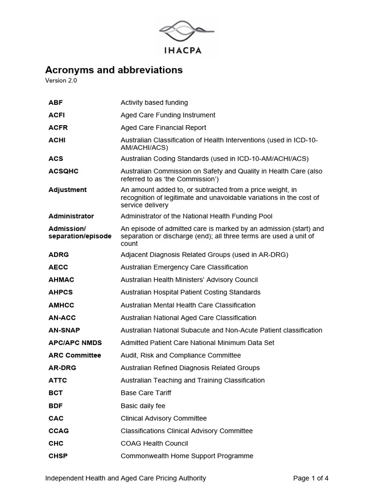 list_of_acronyms_and_abbreviations_-_version_2.0 | PDF | Medical And ...
