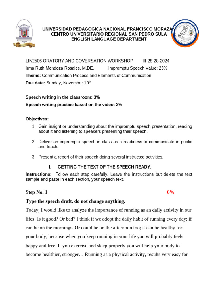 Impromptu Speech HW | PDF | Human Communication