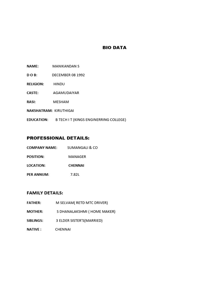 MANI BIO DATA 1 | PDF