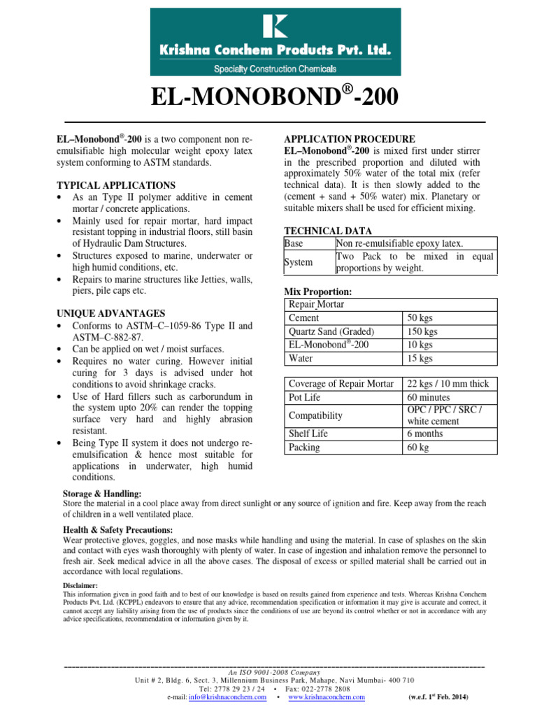EL-Monobond-200 | PDF | Mortar (Masonry) | Cement
