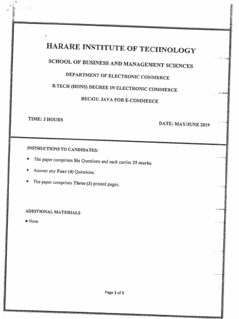 Java For E-Commerce - ELECTRONIC C BEC 421 MAYJUNE EXAM 2019 | PDF