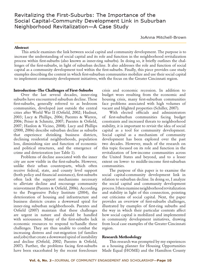 Revitalizing The First-Suburbs The Importance of The Social Capital ...