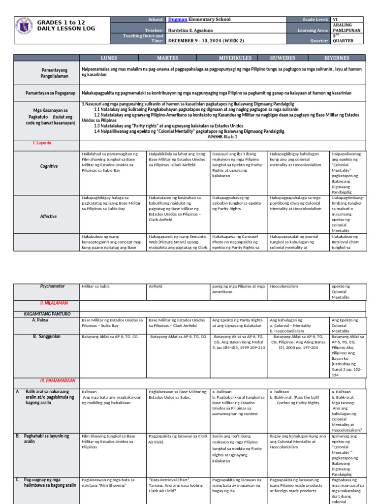 DLL - Araling Panlipunan 6 - Q3 - W2 | PDF