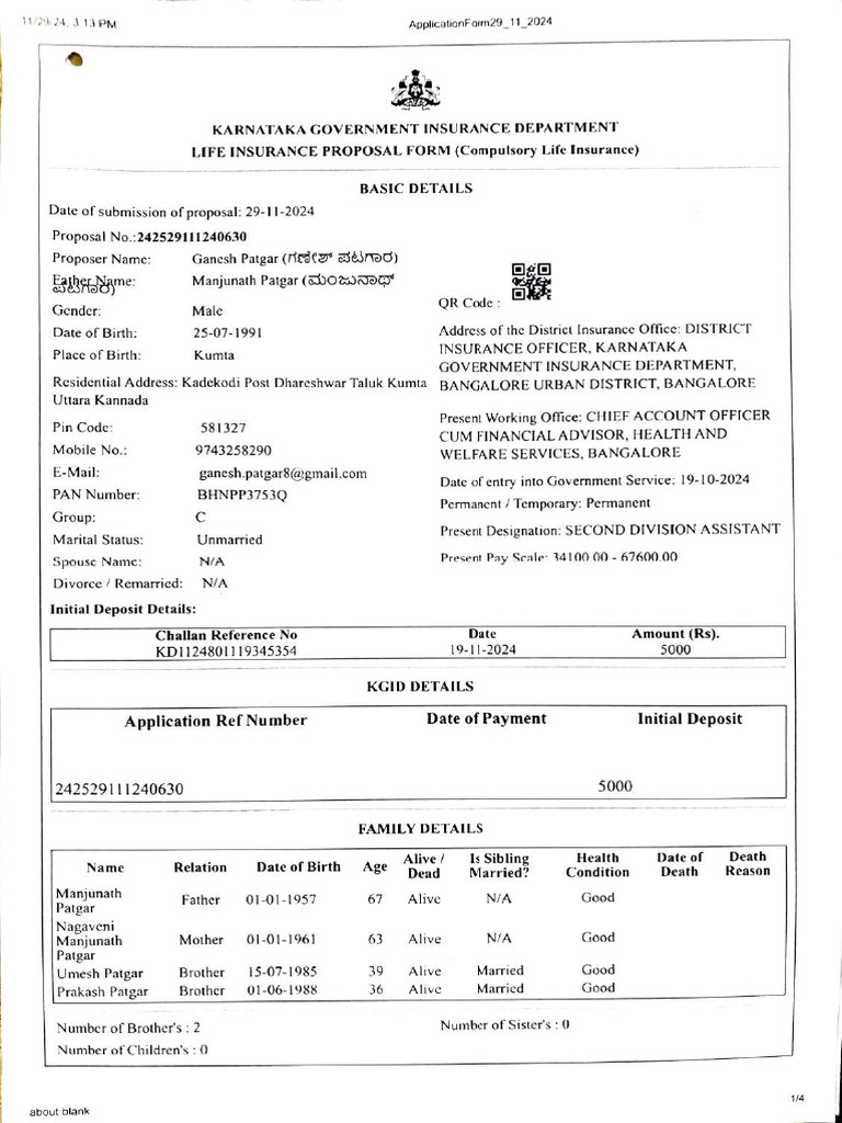 Karnataka Life Insurance Proposal Form | PDF