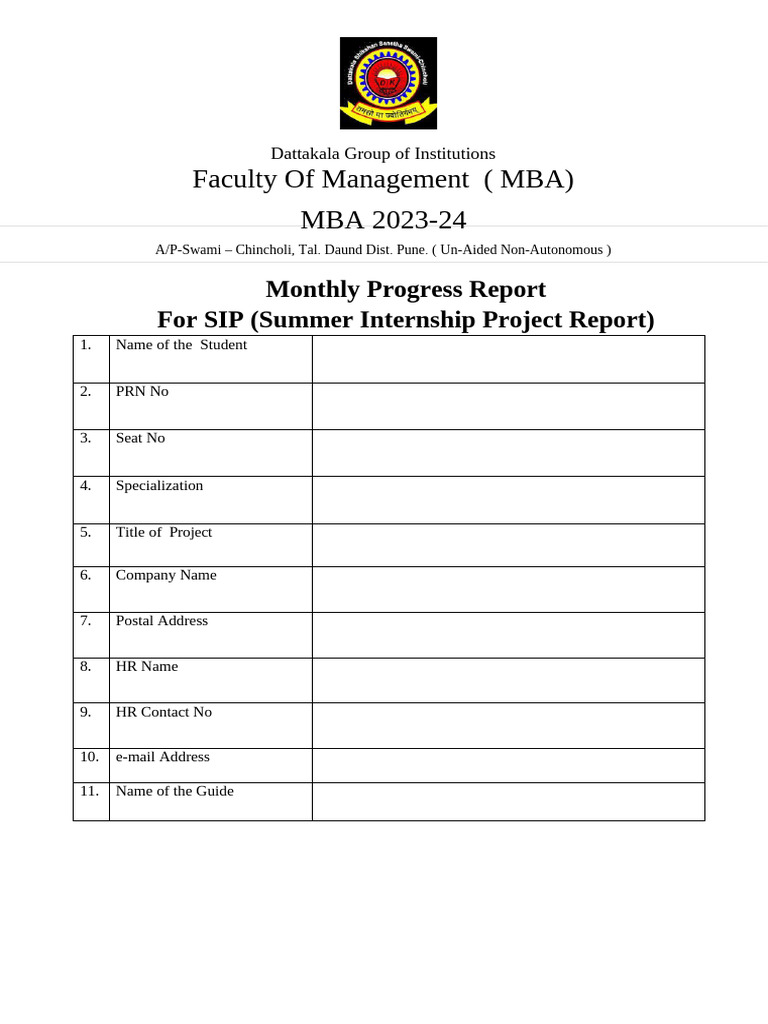 Progress Report Format SIP | PDF