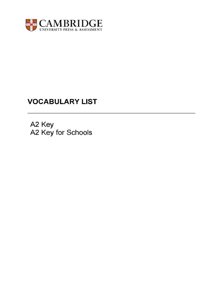 A2 - KEY - Vocabulary List | PDF