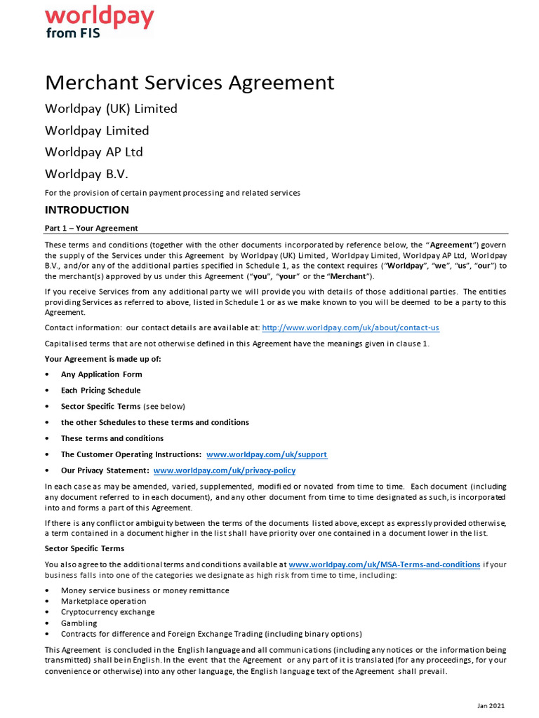Worldpay Merchant Services Terms | PDF | Payments | Credit Card
