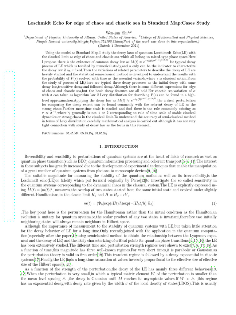 Loschmidt Echo | PDF | Chaos Theory | Perturbation Theory (Quantum ...