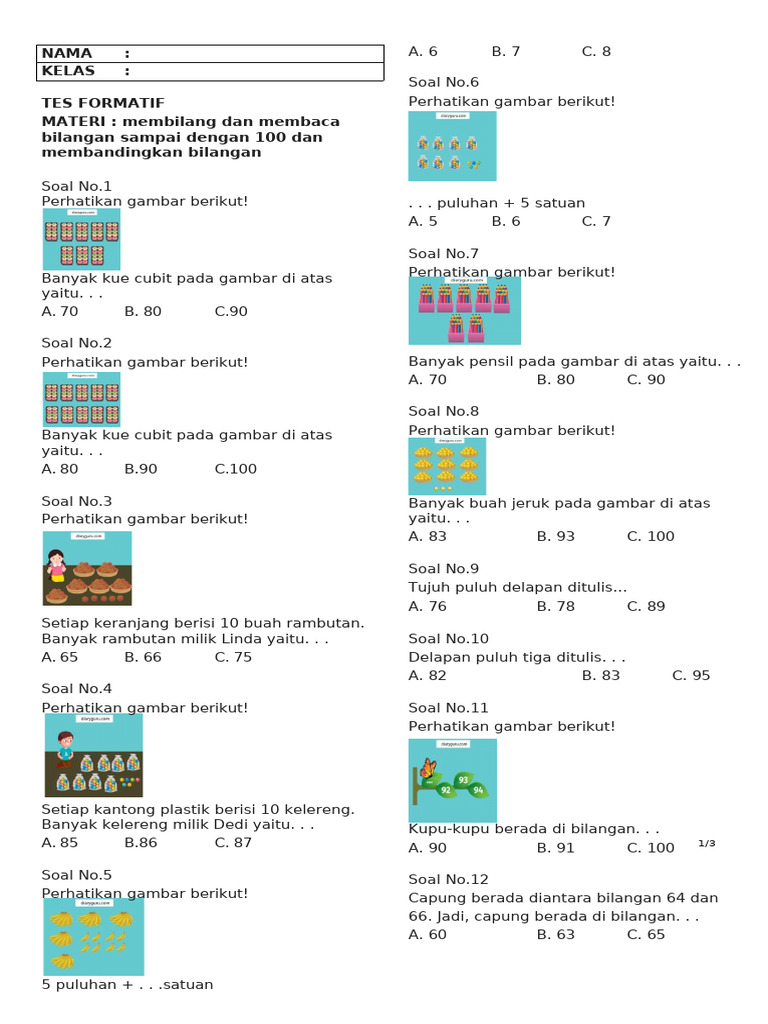 Soal Kelas 2 Ayo Membilang Sampai Dengan 100 Matematika Kurikulum Merdeka | PDF
