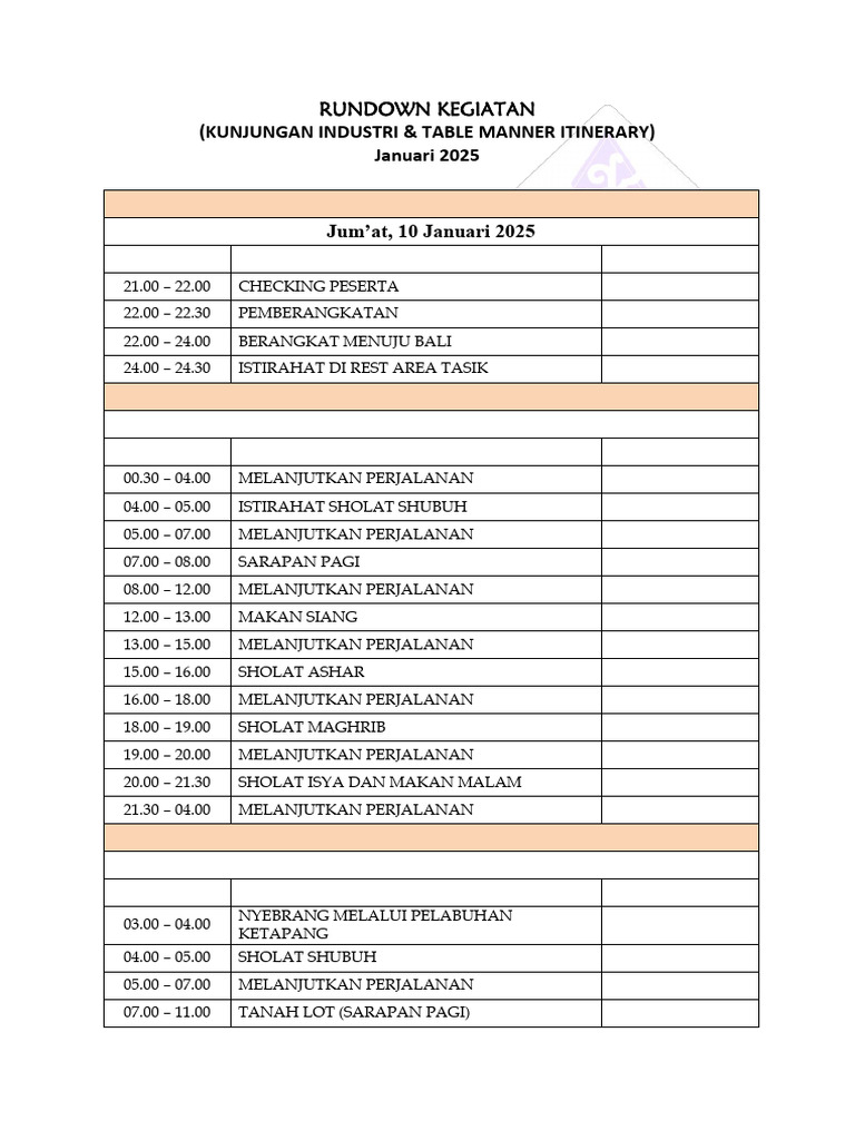 Rundown Kegiatan Kunjin 2025 | PDF
