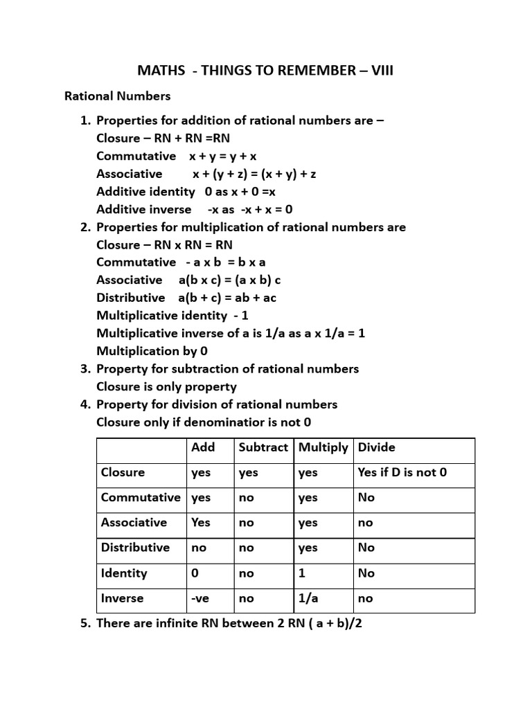Key Properties of Rational Numbers and Algebra | PDF | Rectangle ...
