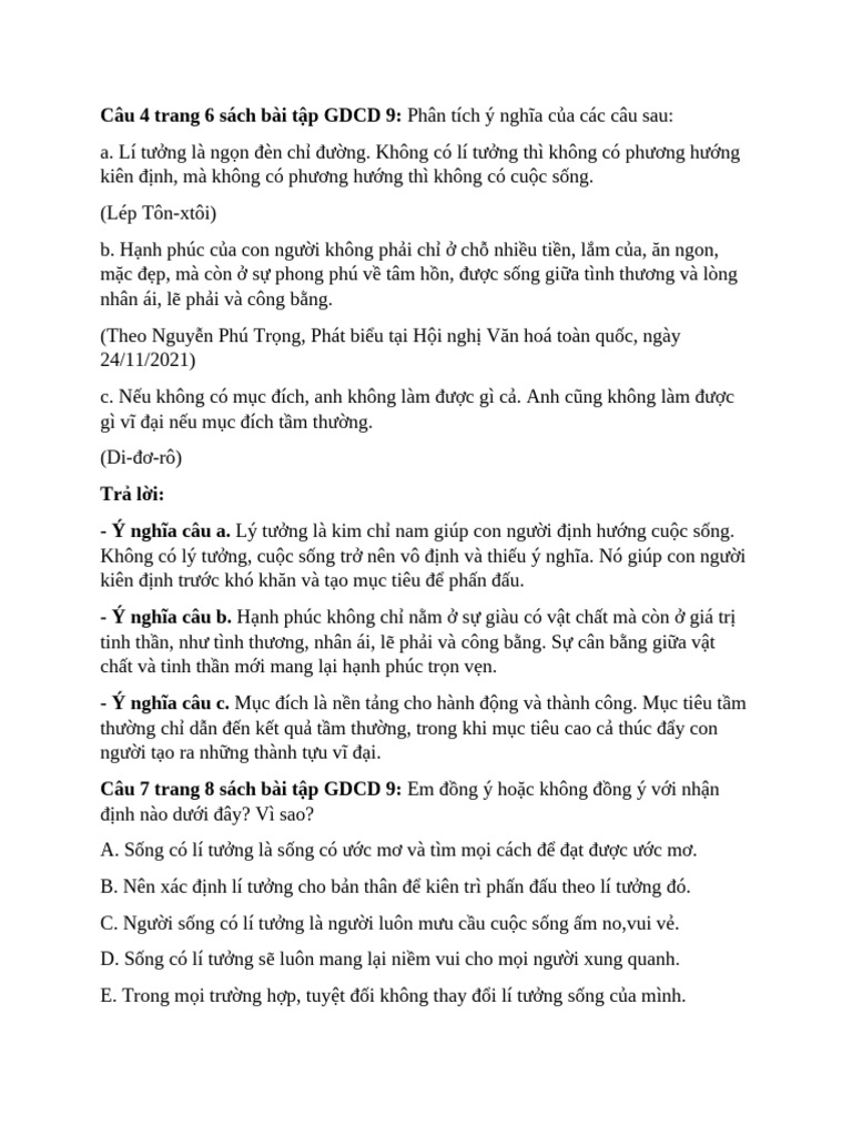 Câu 4 trang 6 sách bài tập GDCD 9 | PDF