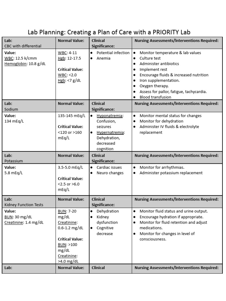 Lab Care Plan: Nursing Interventions Guide | PDF | Medical Specialties ...