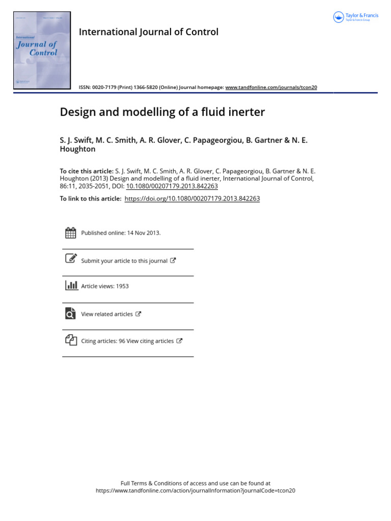 Swift2013 - Modelling of A Fluid Inerter | PDF | Reynolds Number ...