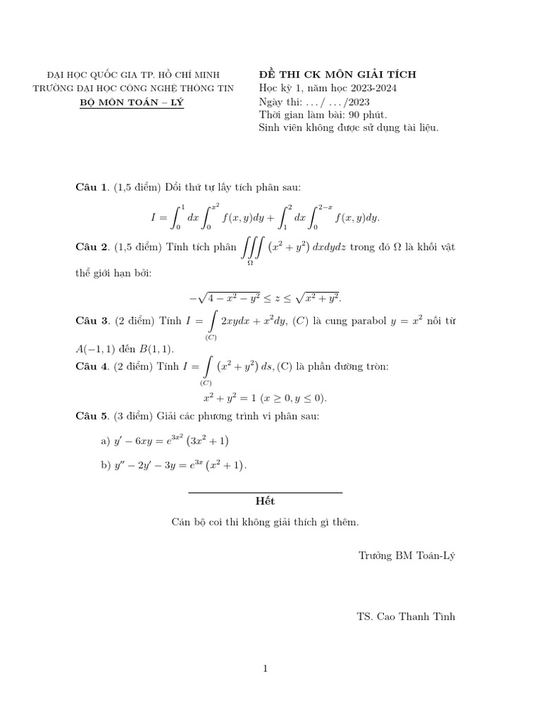 ĐỀ THI CK GT 2023 - 2024 | PDF