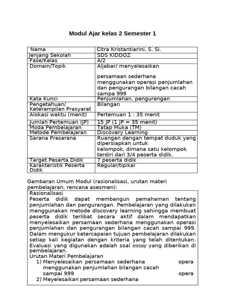 modul ajar math | PDF