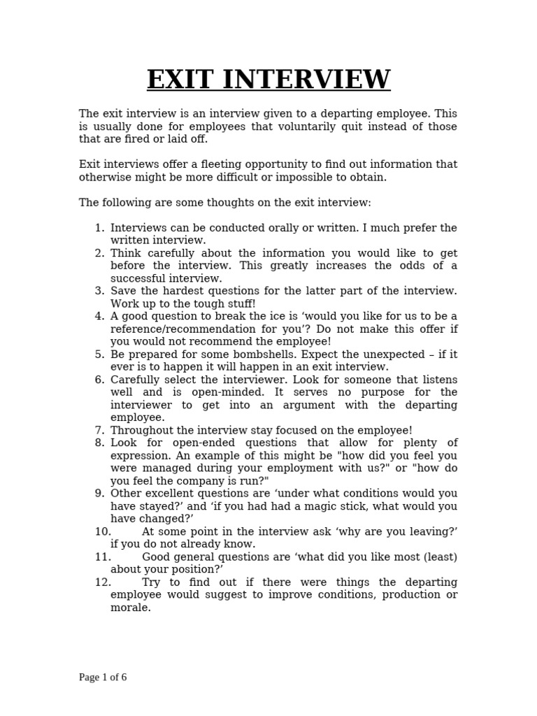 Exit Interview Format-Staff | PDF | Social Psychology