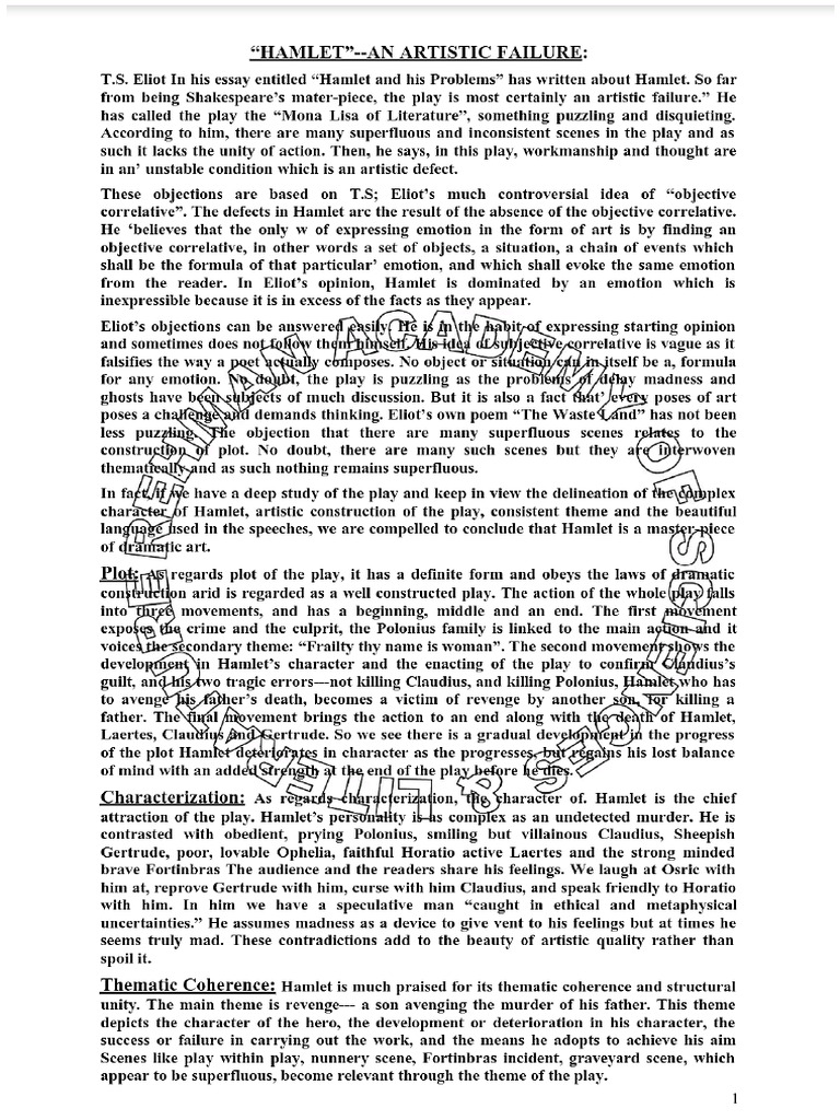 Hamlet As An Artistic Failure | PDF