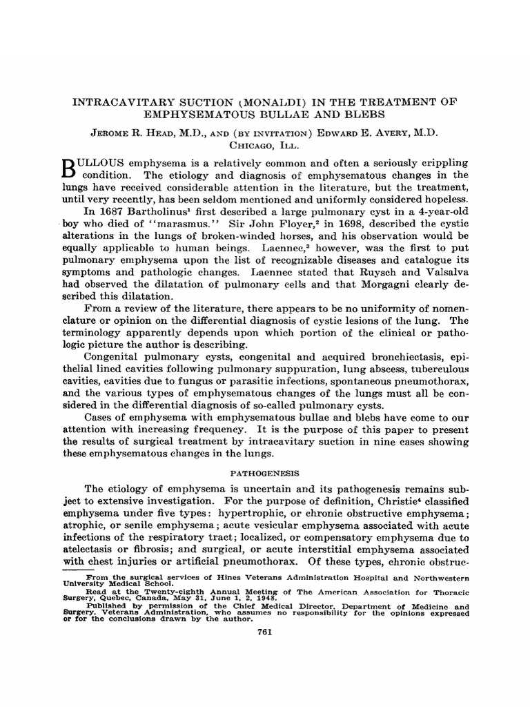 Intracavitary Suction for Emphysematous Bullae | PDF | Lung | Chronic ...